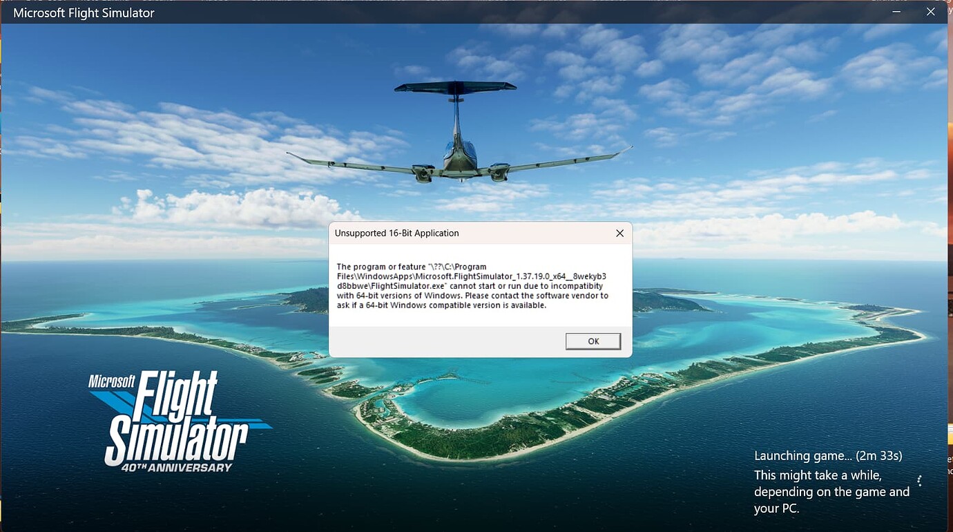 Flight simulator.exe cannot start or run due to incompatibility with 64 ...