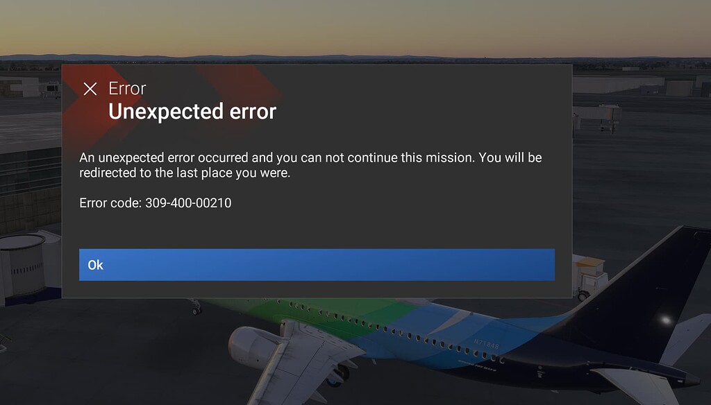 Unknown Error 309-400-00210 after skipping to Shutdown. 15mil lost - User Interface & Activities ...