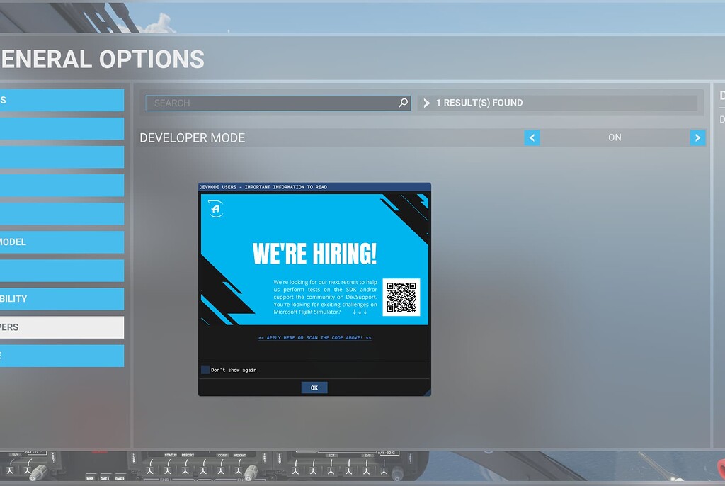 Pop up window shows every time i change to dev mode - SDK - Microsoft Flight Simulator Forums