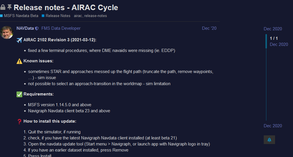 Reminder: New AIRAC cycle starts today - General Discussion - Microsoft ...