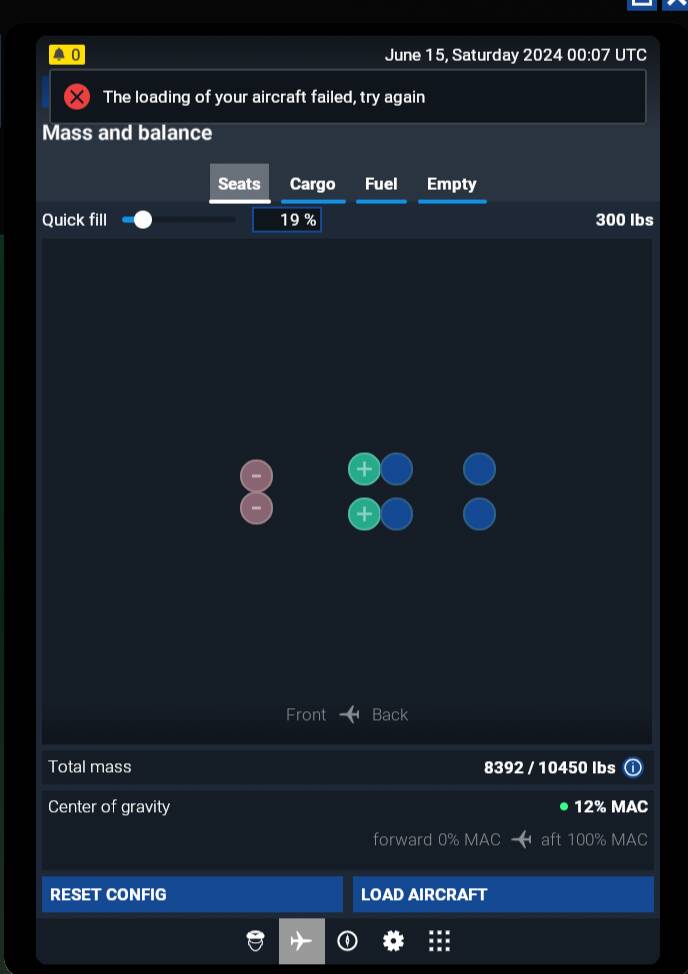 EFB Mass and Balance loading not working - "The loading of your ...
