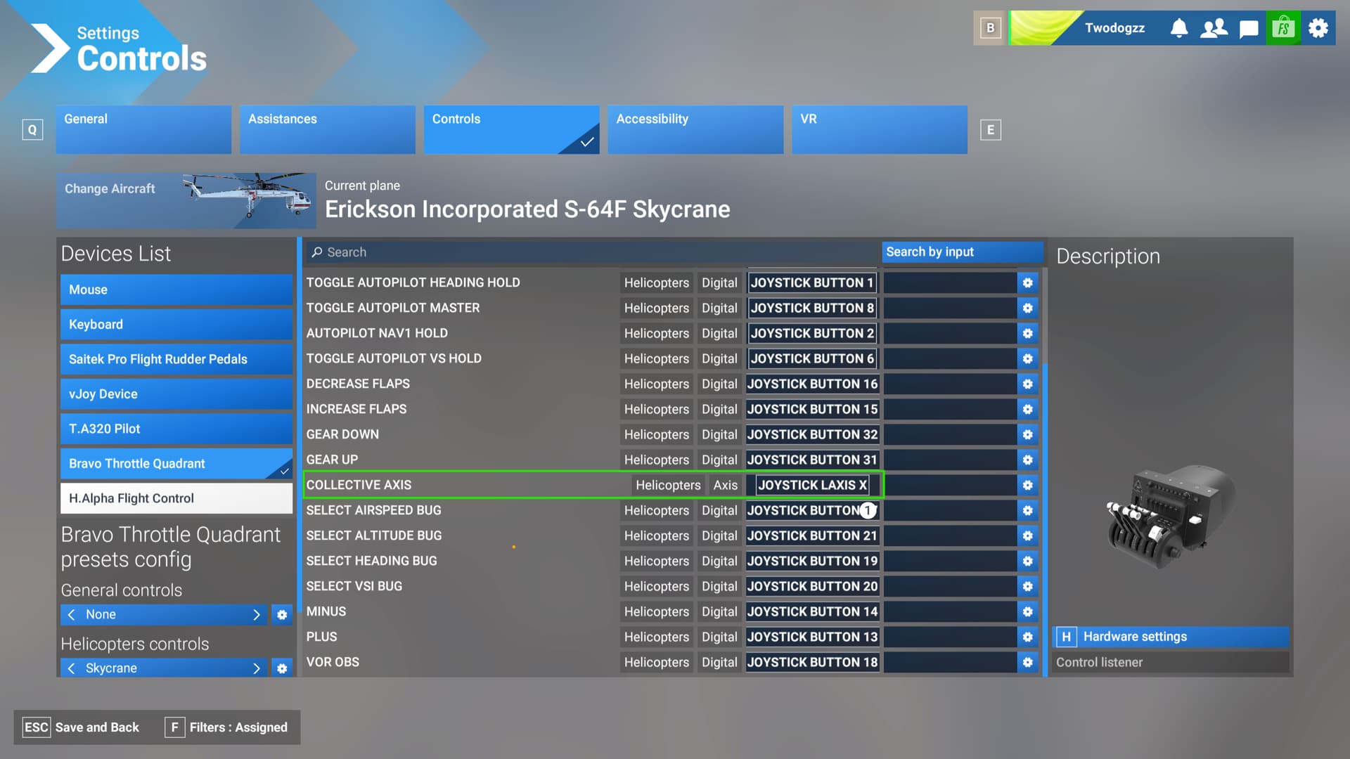 S-64F Skycrane - Collective lever virtual cockpit animation only ...