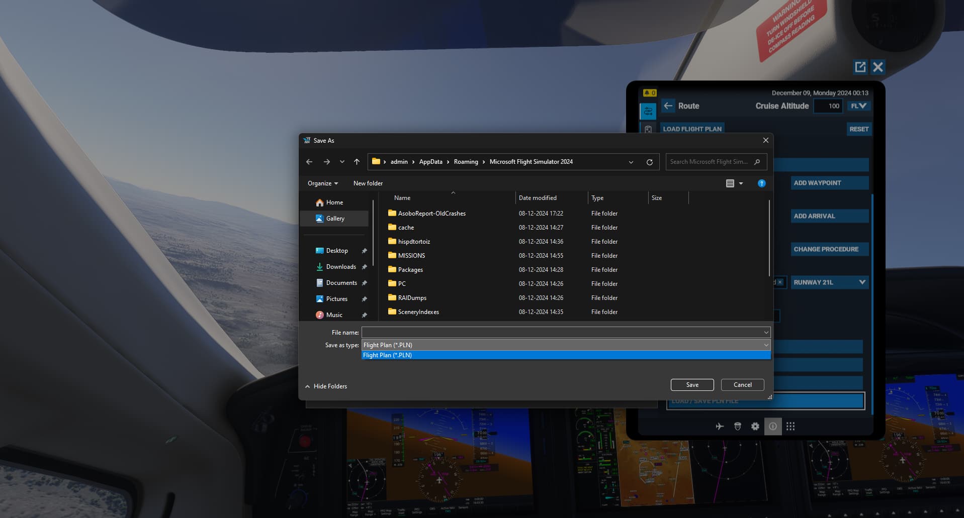 Unable to save flight file as .FLT during flight - Miscellaneous ...