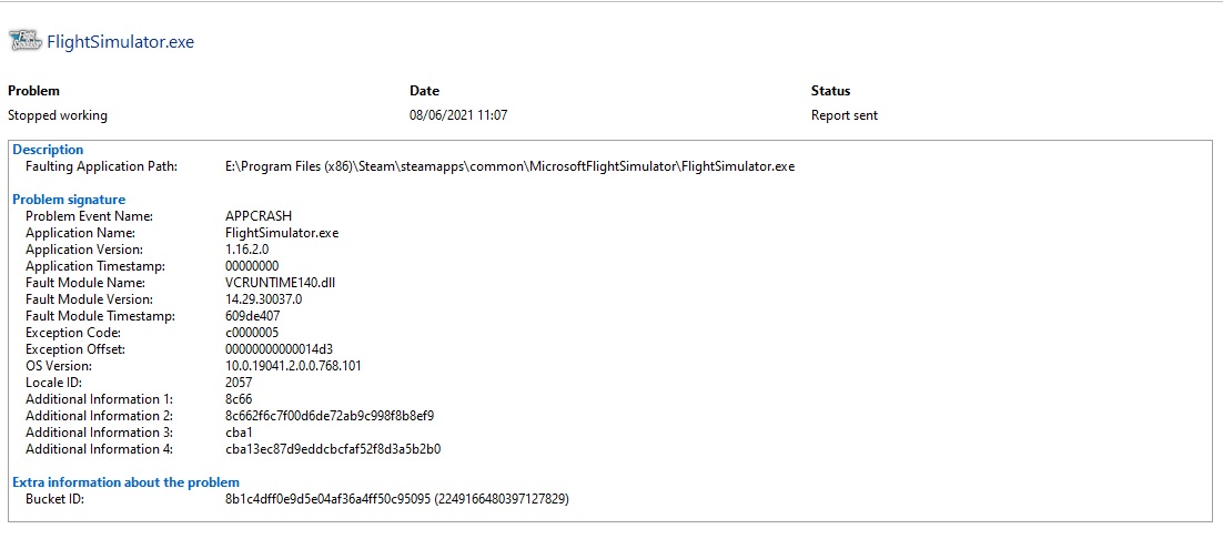 Crash to desktop without error message - #4084 by Dalwhat - Resolved - Microsoft Flight ...