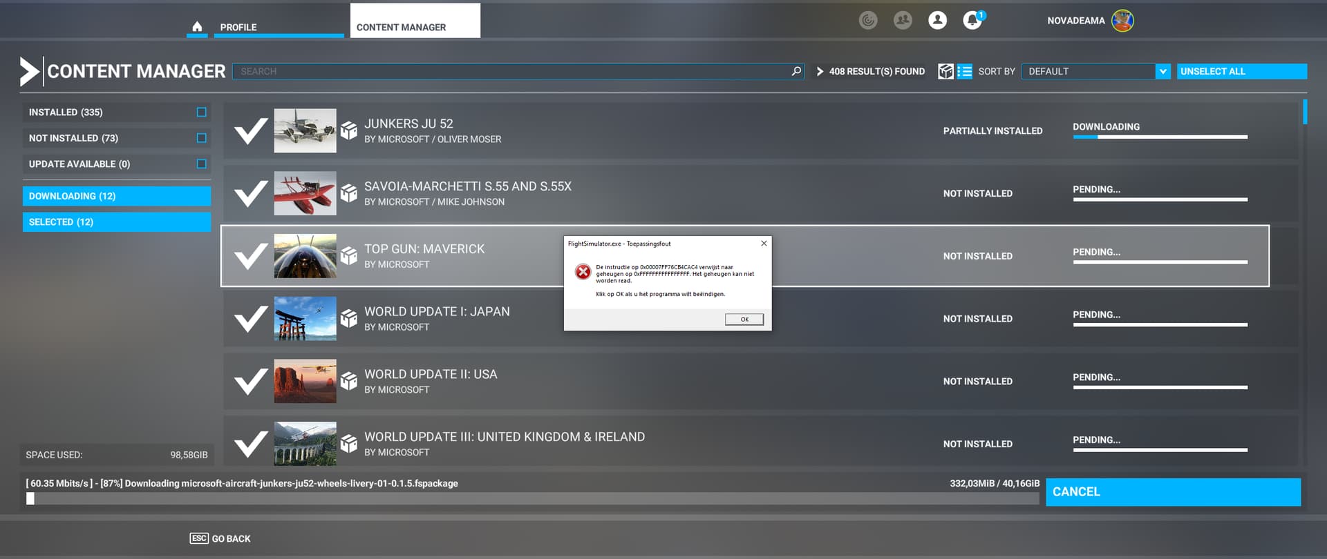 MSFS Application Error - memory could not be read - #611 by NovaDeama - Resolved - Microsoft ...