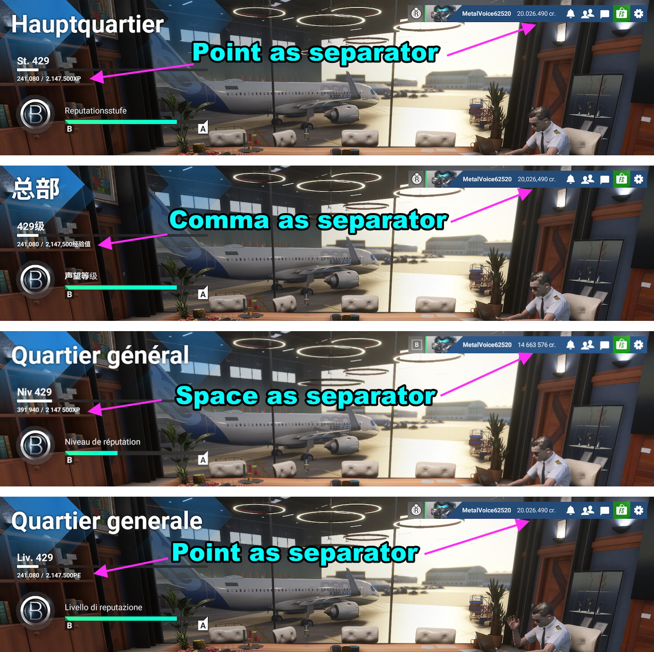 The separator is still incorrect (credits/XP) - User Interface ...