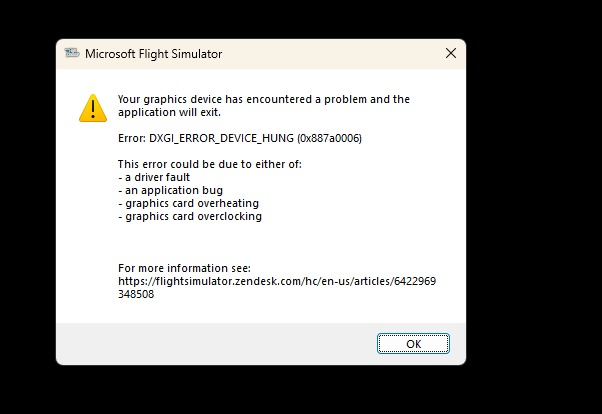ERROR Crash: msfs error: dxgi_error_device_hung (0x887a0006) - #217 by ...