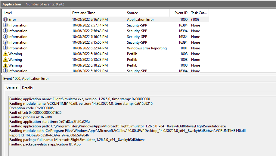 MSFS Application Error - memory could not be read - #1164 by V8SHARK - Resolved - Microsoft ...