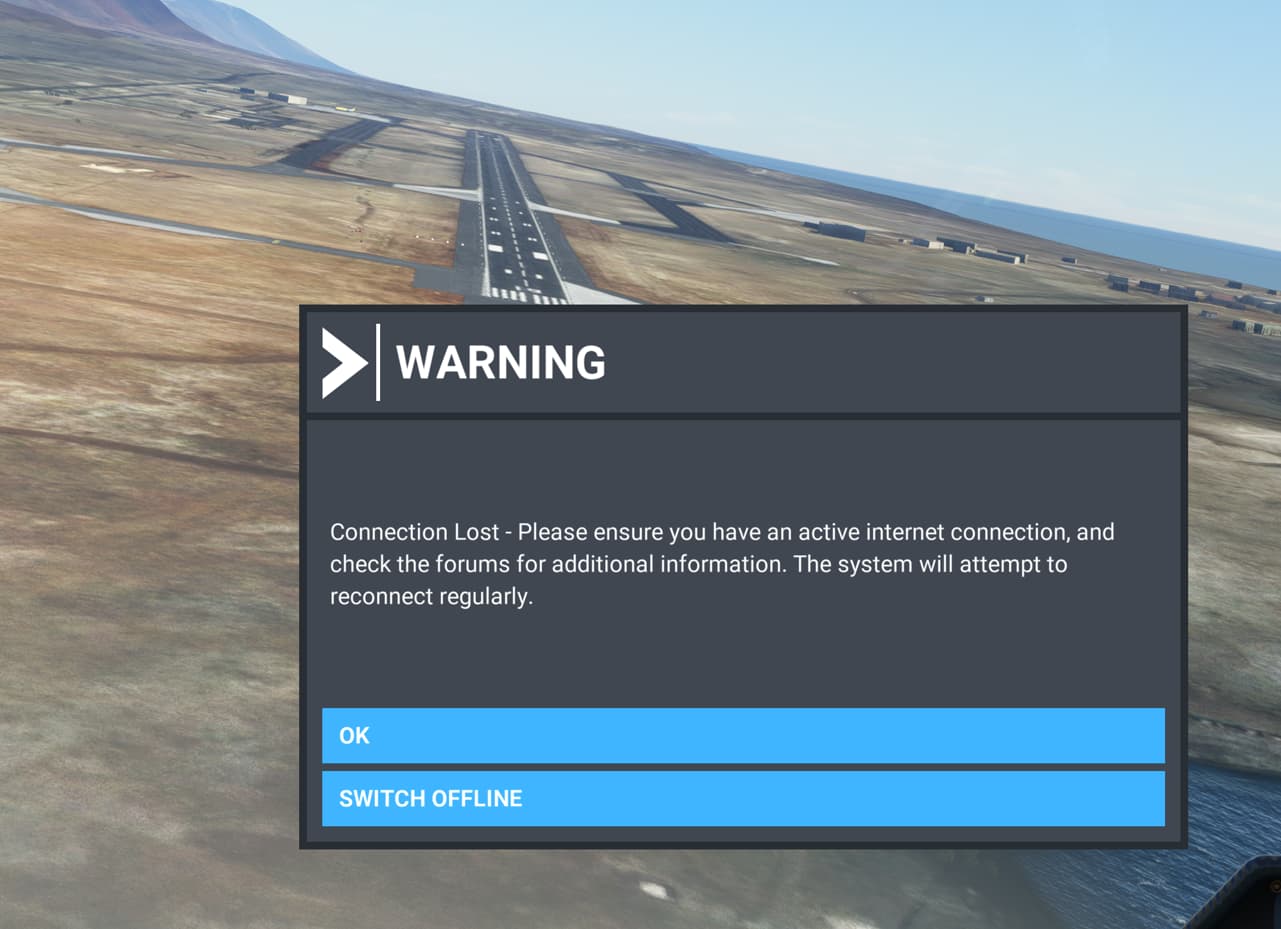 Too intrusive "Connection lost" message - #222 by SkipTalbot - Resolved - Microsoft Flight ...