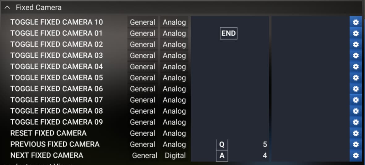 Fixed cameras not available anymore by pressing the "toggle drone" key then "cockpit/external ...