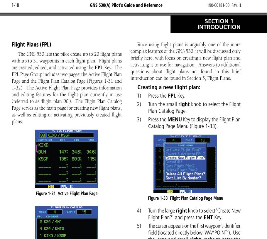 GNS 430 / 530 Flight plan Catalog Page missing -> can't create, save or ...