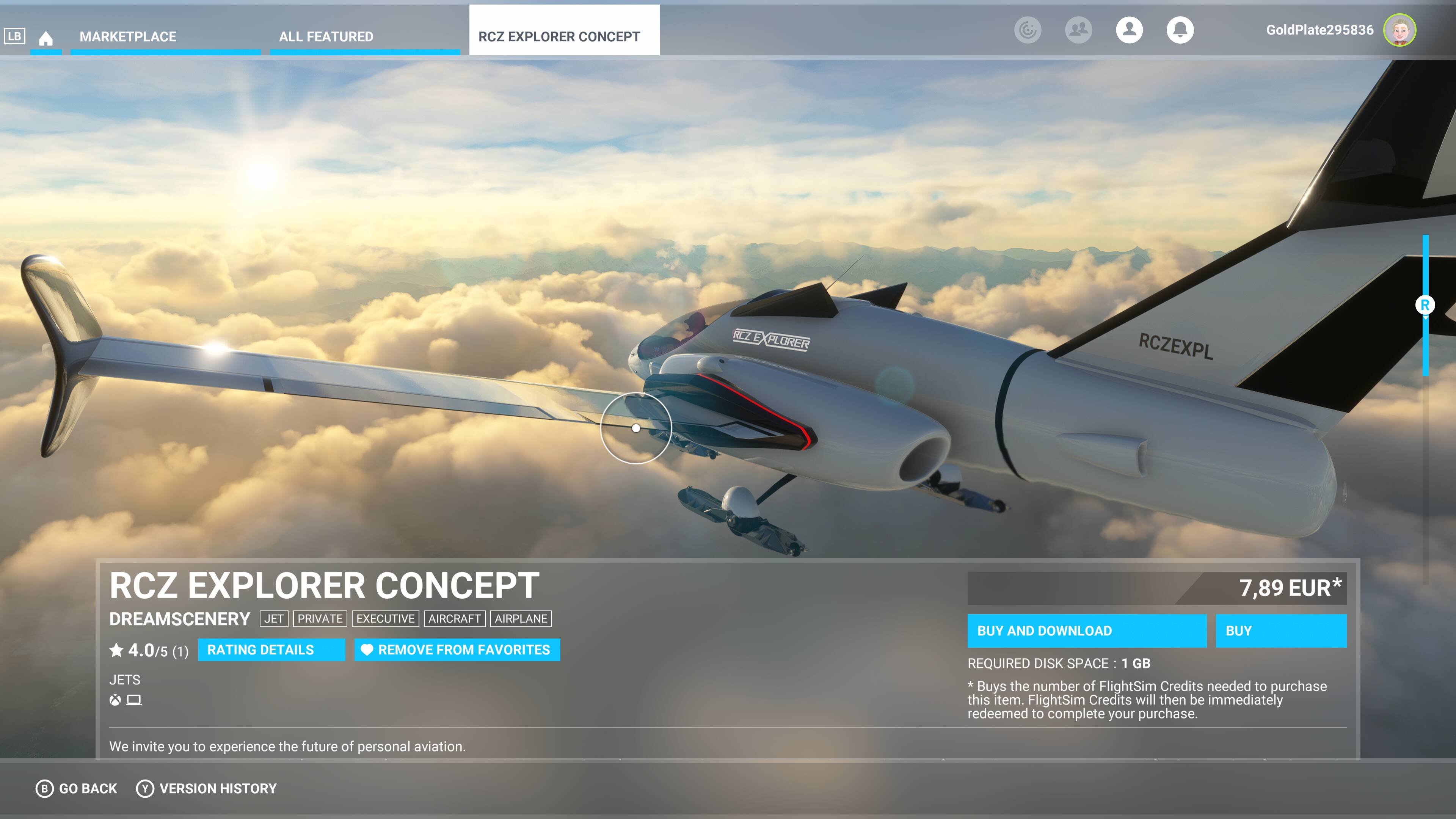 RCZ Explorer Concept personal jet MSFS2020 Xbox Marketplace - General ...